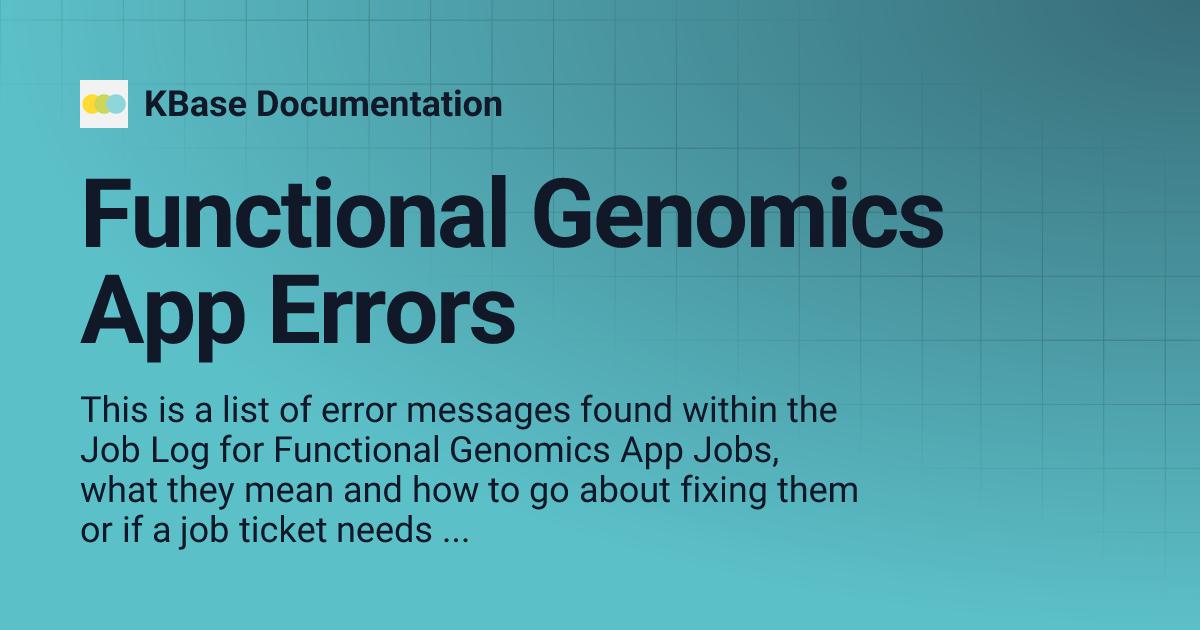 Functional Genomics App Errors | KBase Documentation